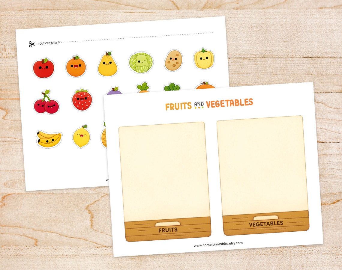 Fruits and Veggies Sorting, Matching Preschool Activities, Kindergarten ...