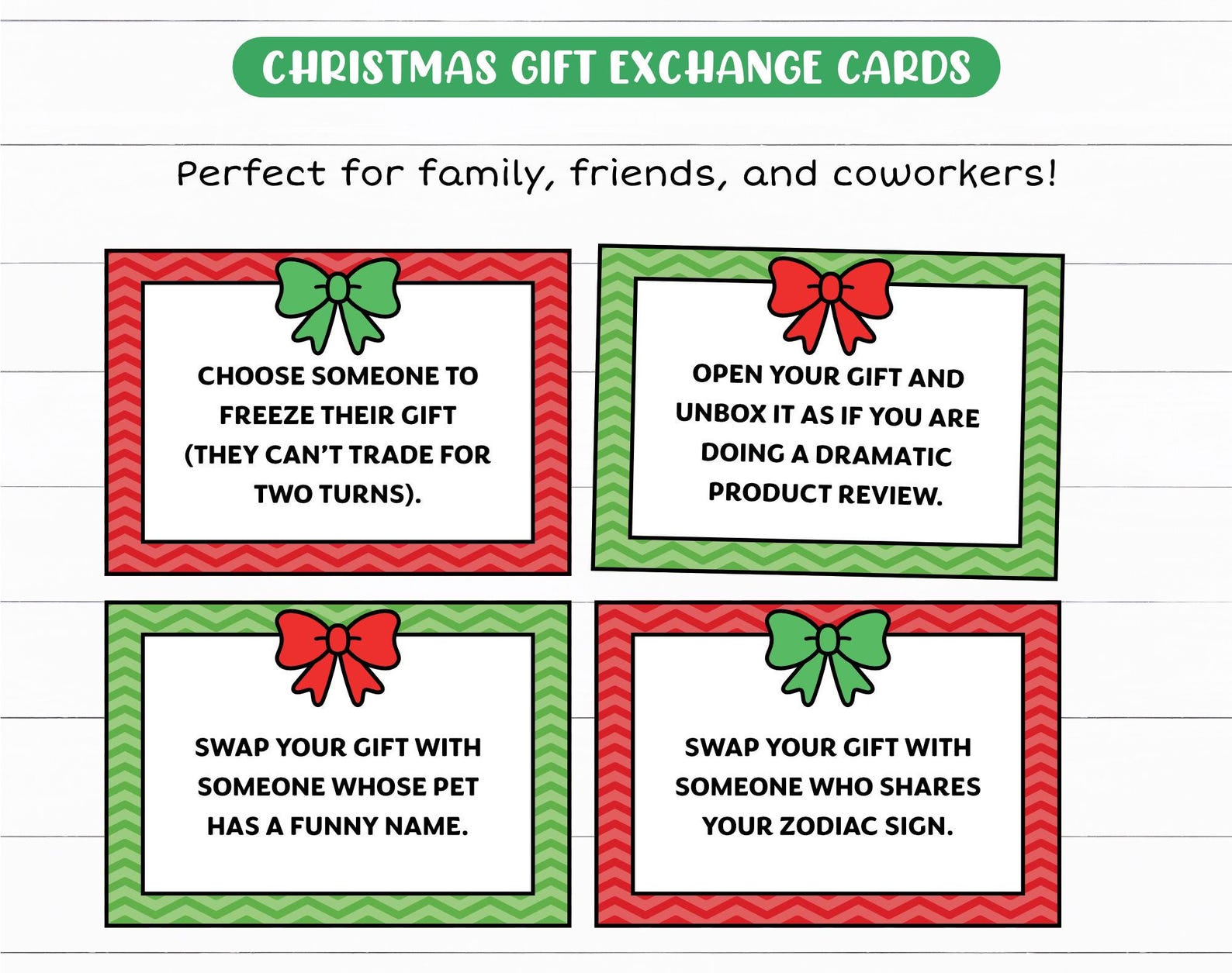 Christmas Gift Exchange Game, Holiday Present Swap, Family or Office ...