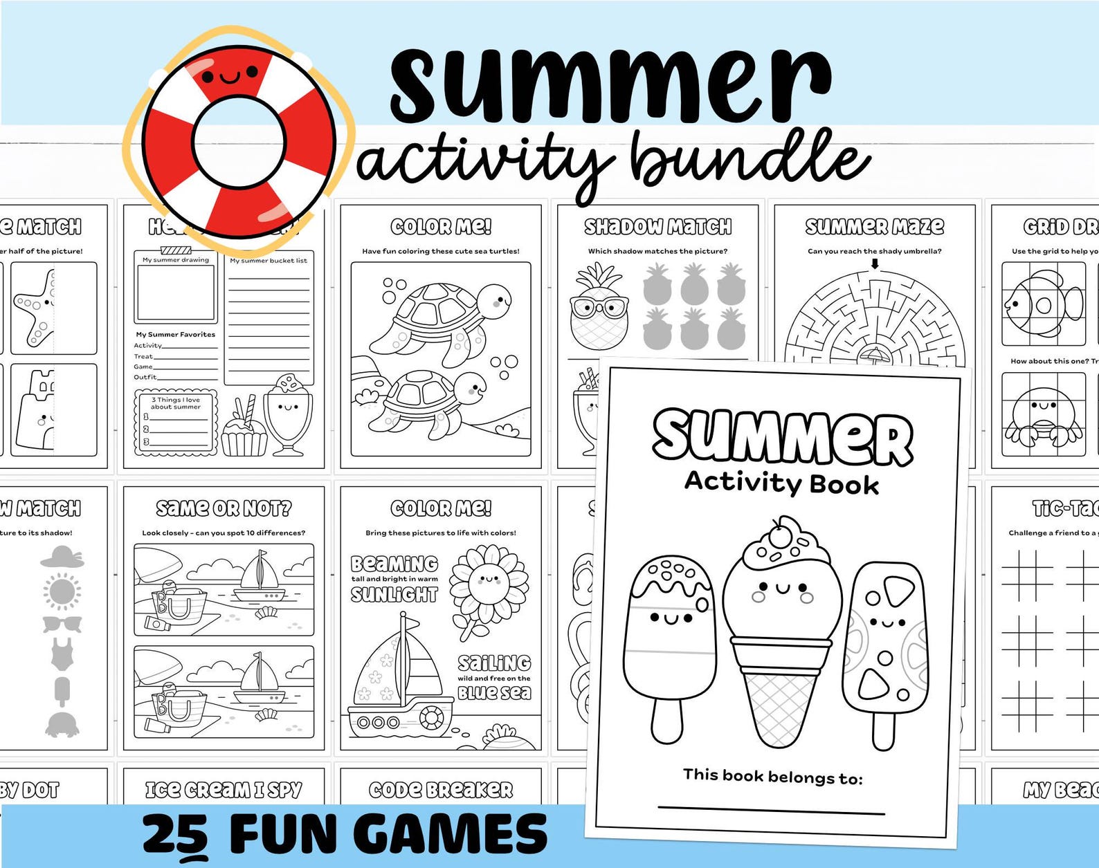 Summer Activity Book for Kids, Summer Activity Sheets, Summer Activity ...