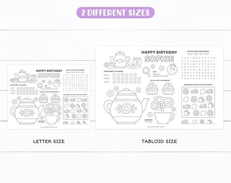 Printable Tea Party Coloring Placemat for Kids, Personalized Girls Tea ...