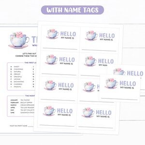 What's Your Tea Party Name, Name Create Tags, Purple Tea Party Games ...