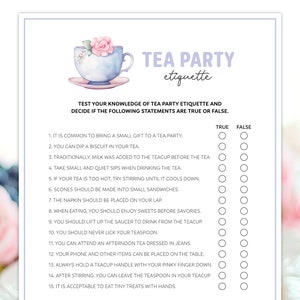 Tea Party Etiquette Game, Tea Etiquette Trivia Quiz, Printable Kids Tea ...