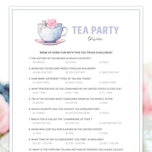 Tea Party Trivia for Kids, Tea Trivia Game, Tea Party Trivia Quiz ...