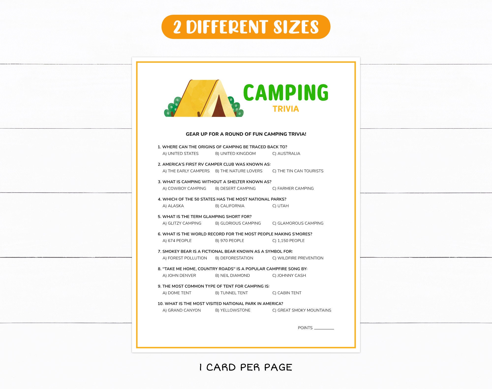 Camping Trivia Game, Camping Quiz Games, Camp Questions, Camping ...