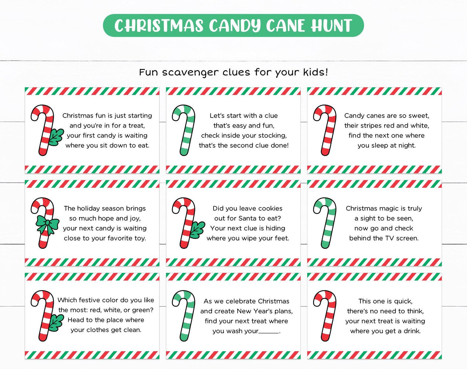 Candy Cane Hunt Clues, Candy Cane Scavenger Hunt, Candy Cane Treasure ...