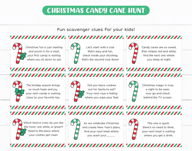 Candy Cane Hunt Clues, Candy Cane Scavenger Hunt, Candy Cane Treasure ...