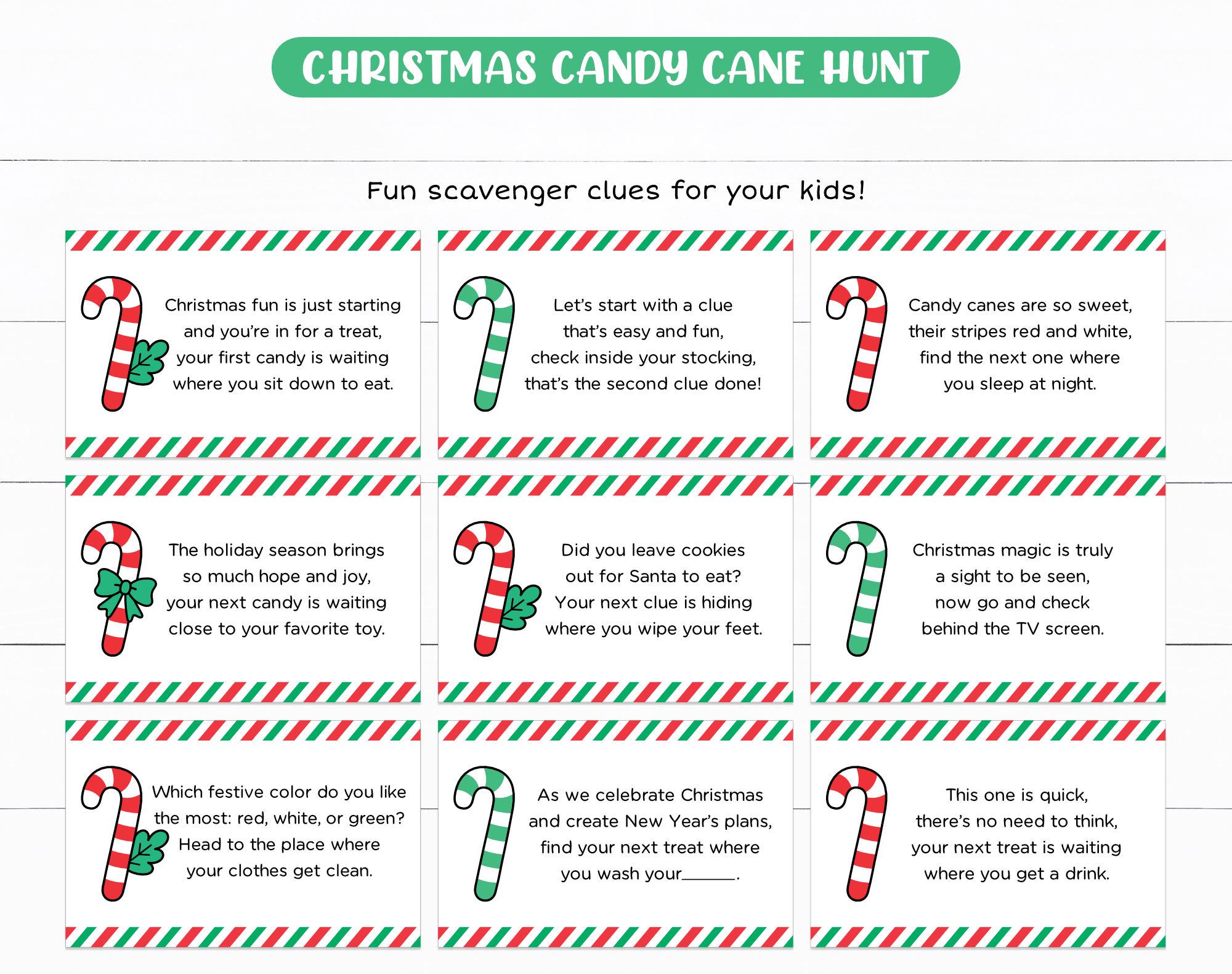 Candy Cane Hunt Clues, Candy Cane Scavenger Hunt, Candy Cane Treasure ...