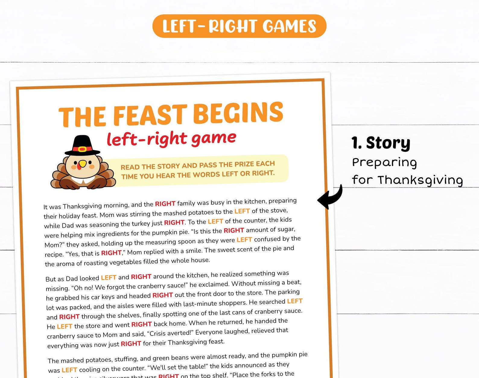 Left Right Thanksgiving Game, Thanksgiving Left Right Game, Left Right ...