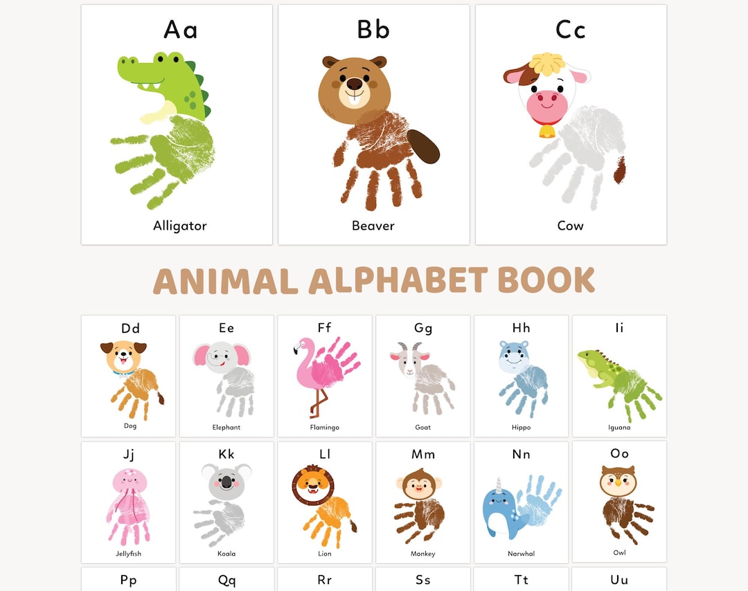 Animal Alphabet Handprint Art Craft, Handprint Alphabet Book Template ...