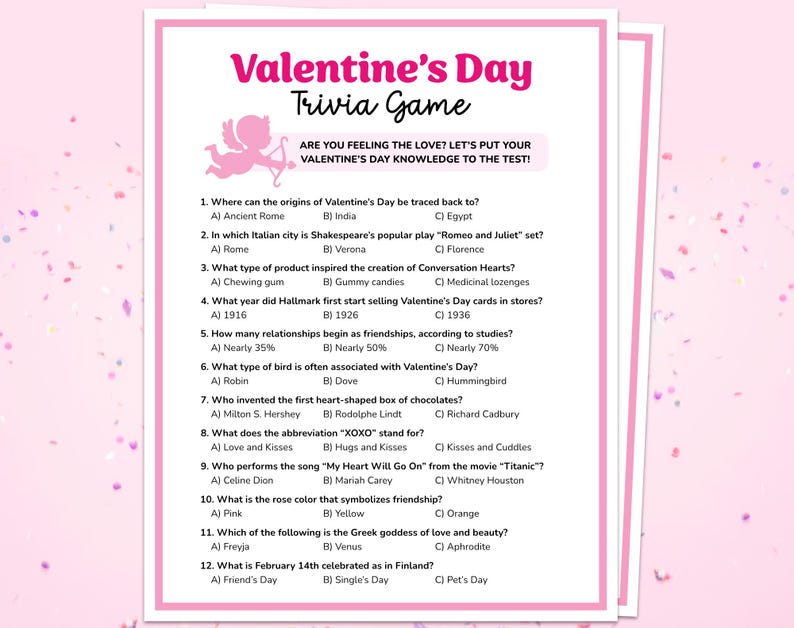 Valentines Trivia Game, Valentines Day Trivia Quiz, Valentine Trivia ...