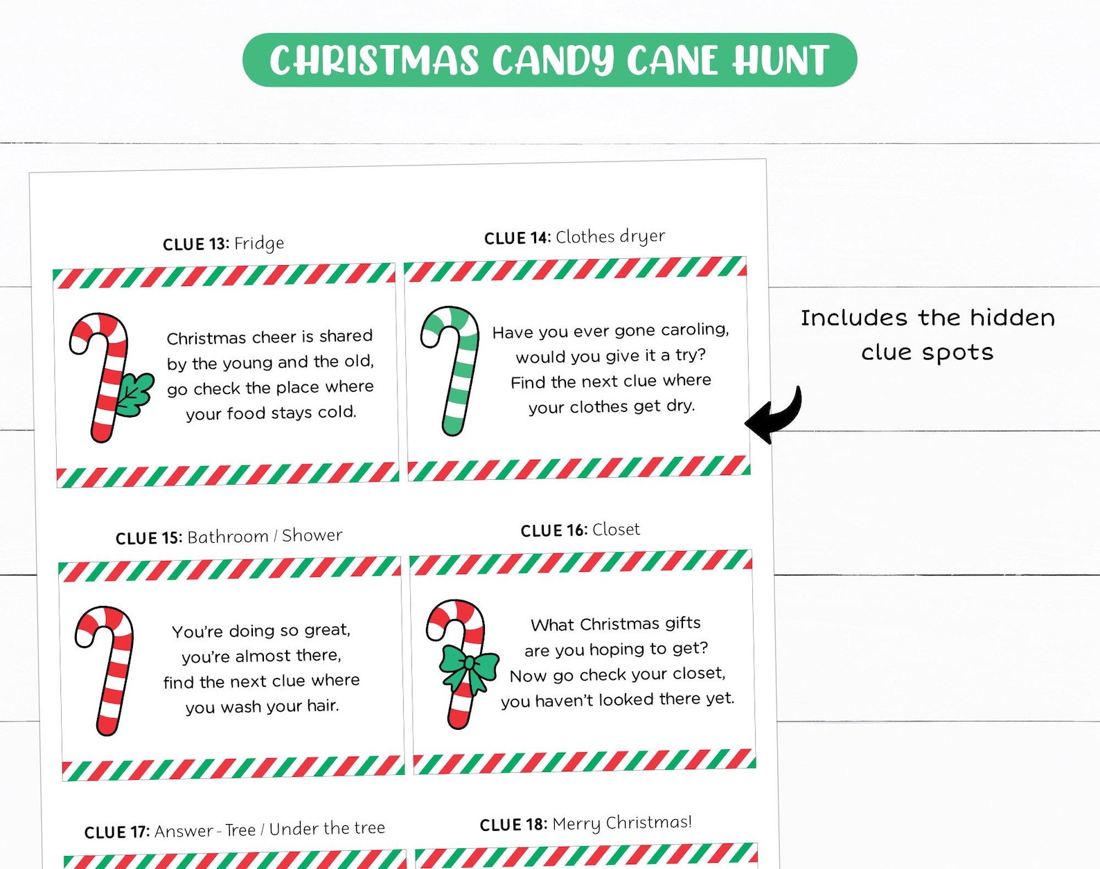 Candy Cane Hunt Clues, Candy Cane Scavenger Hunt, Candy Cane Treasure ...