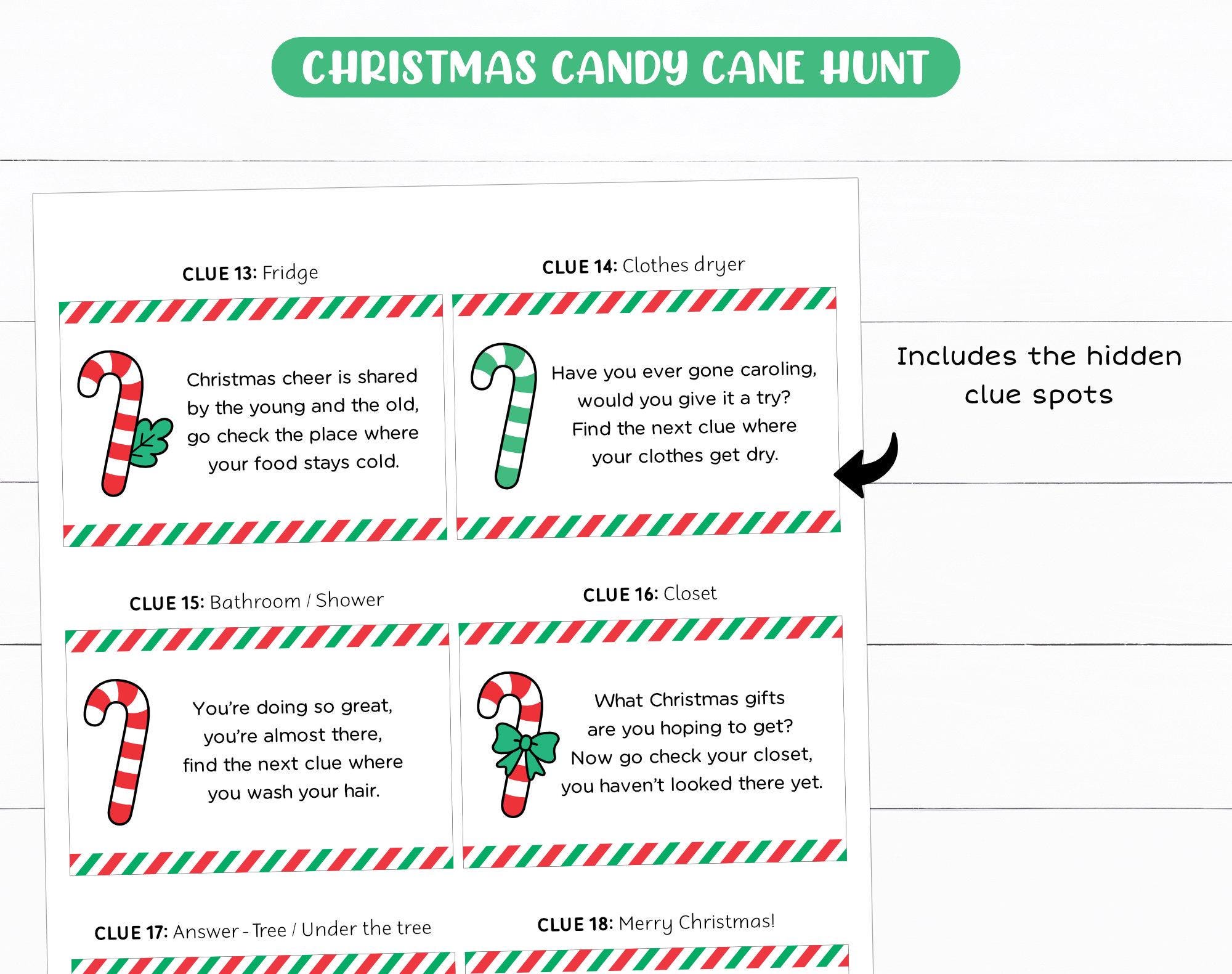 Candy Cane Hunt Clues, Candy Cane Scavenger Hunt, Candy Cane Treasure ...