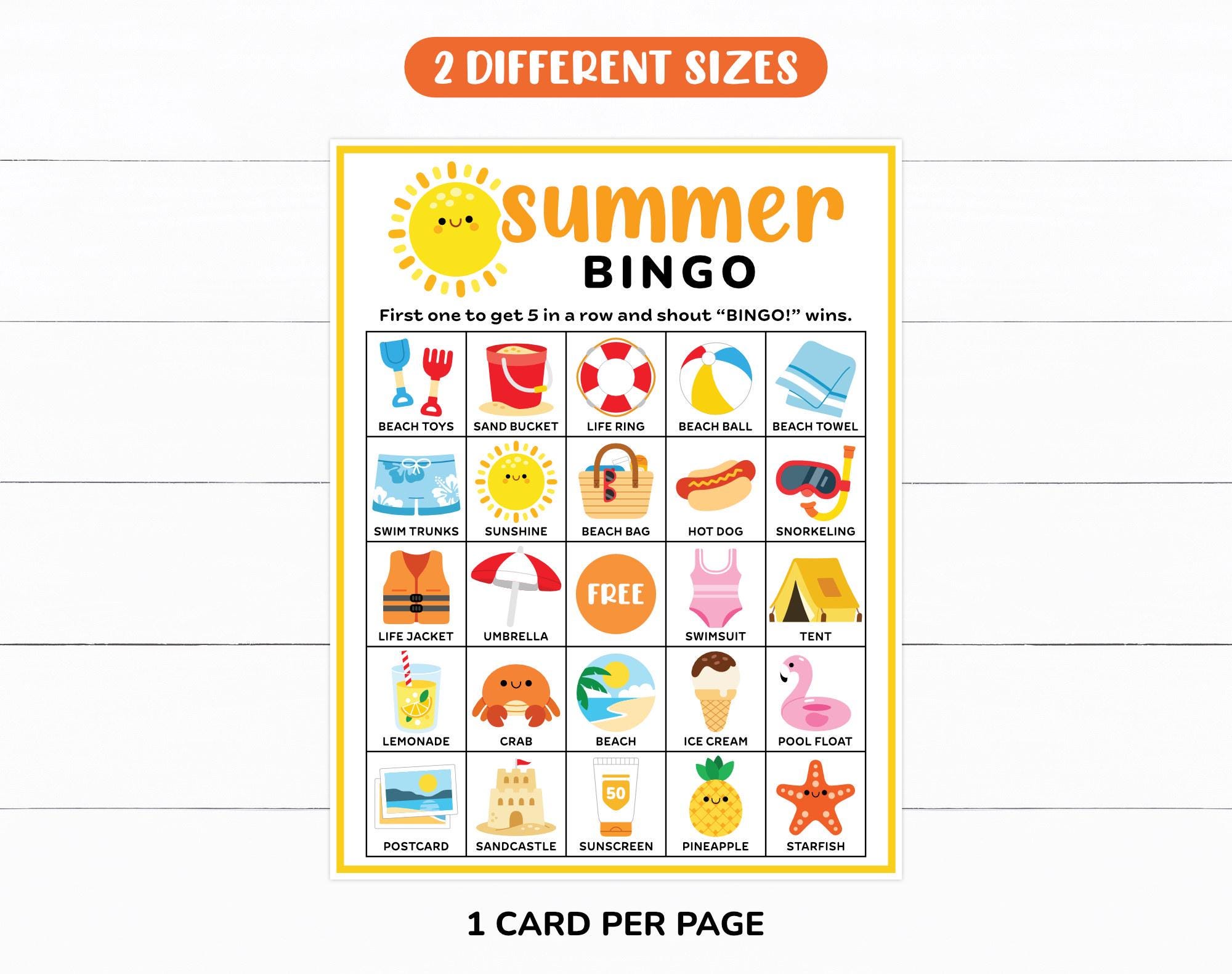 Summer Bingo Cards, Printable Summer Bingo Game, Beach Day Bingo ...