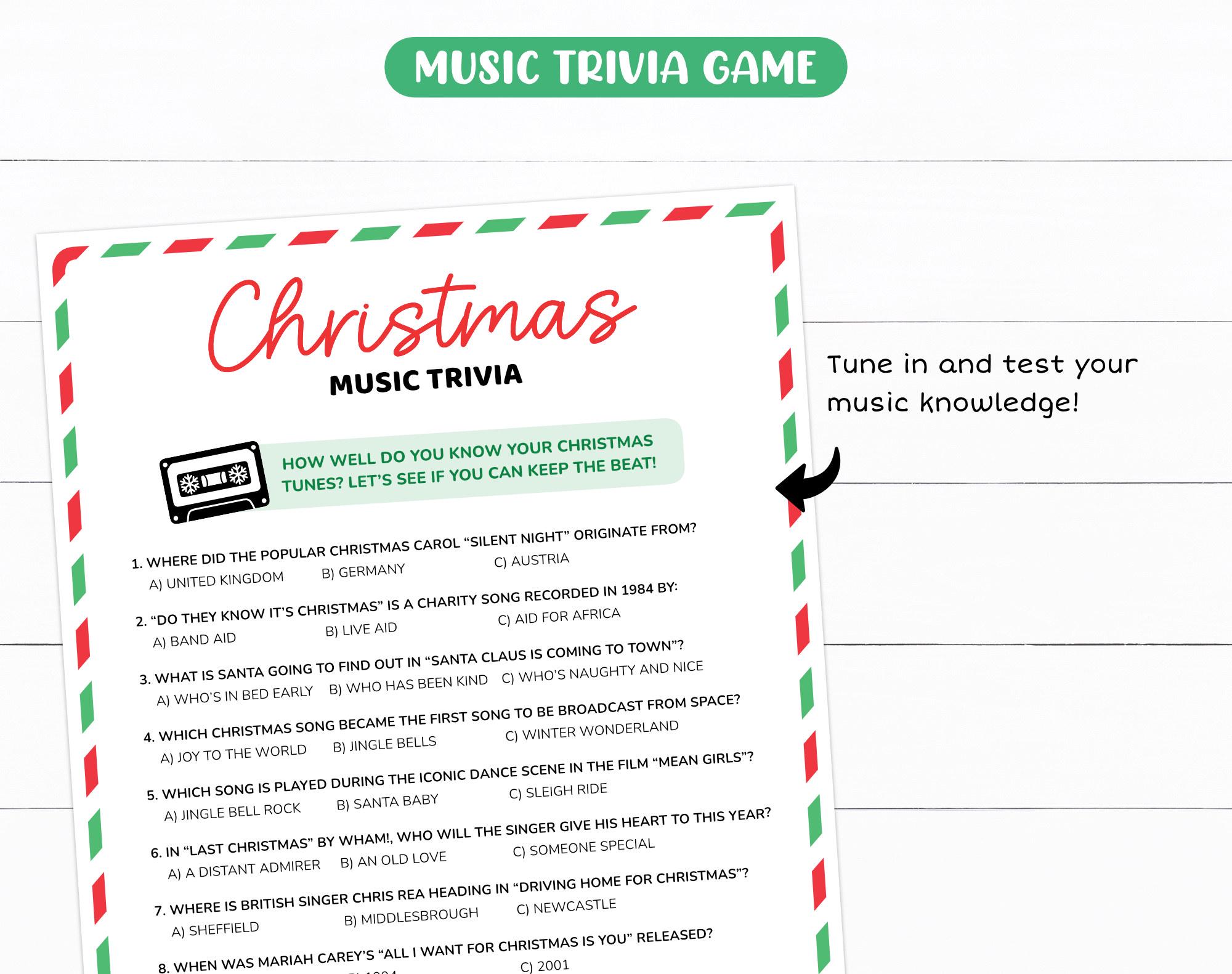 Christmas Music Trivia Game, Christmas Songs Trivia, Christmas Trivia ...