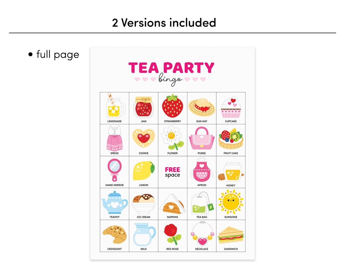 Tea Party Bingo Cards, Afternoon Teatime Bingo Game Template, Spring ...