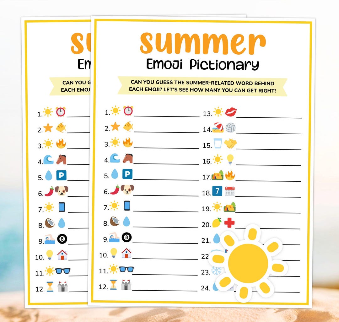 Summer Emoji Game, Summer Emoji Pictionary, Printable Emoji Quiz, Fun ...