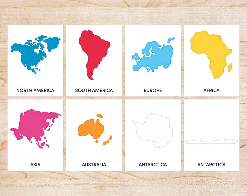 Continents Flashcards World Map Flashcards Seven Continents - Etsy Ireland