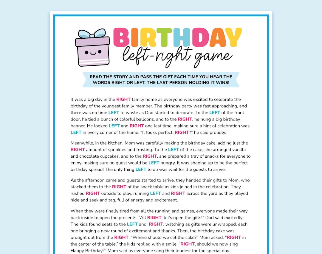 Left Right Birthday Game, Right Left Birthday Game, Birthday Left Right ...