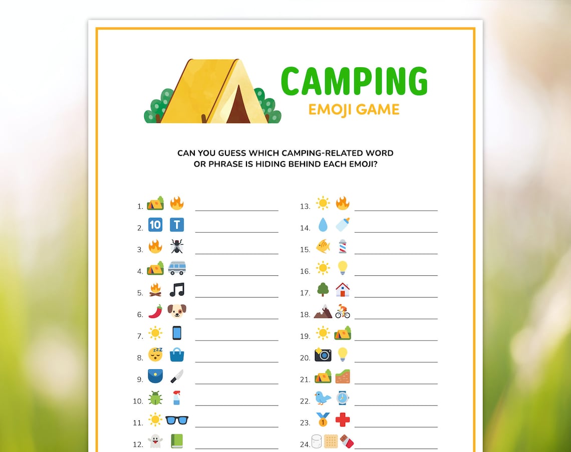 Camping Emoji Game, Camping Guess the Emoji Pictionary Quiz, Camping ...
