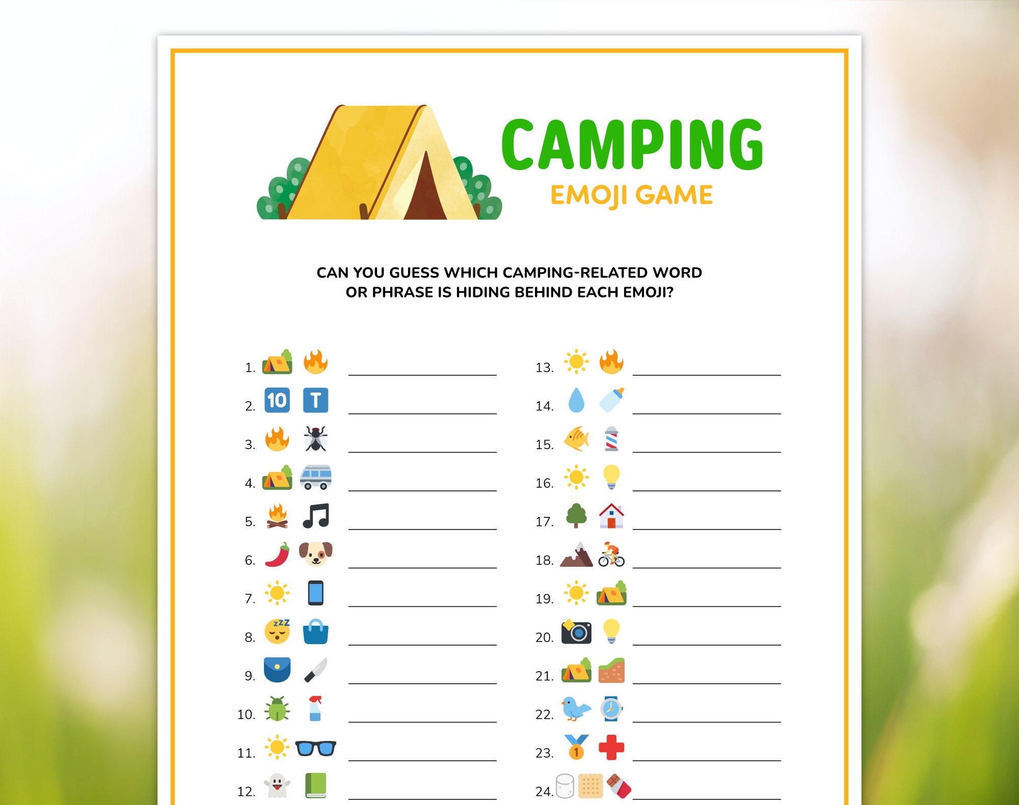 Camping Emoji Game, Camping Guess the Emoji Pictionary Quiz, Camping ...