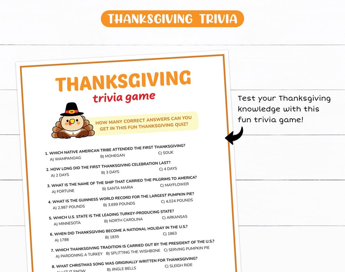 Thanksgiving Trivia Game, Thanksgiving Trivia Questions, Printable ...