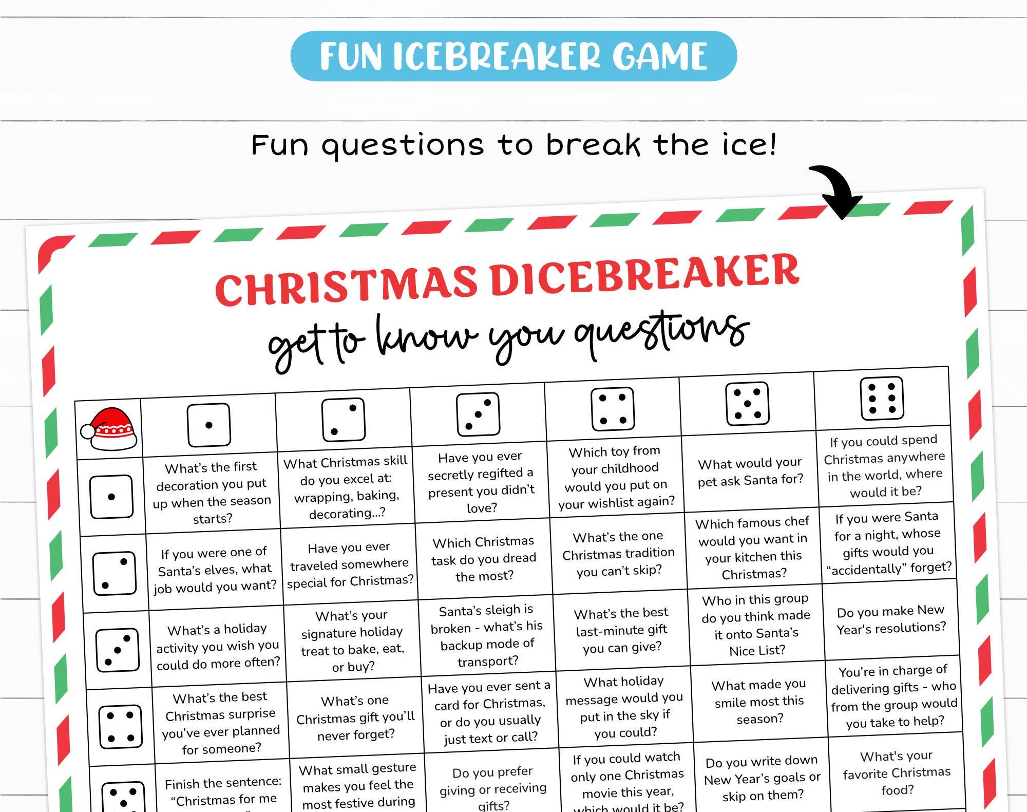 Christmas Icebreaker, Christmas Dice Game, Get to Know You Questions ...