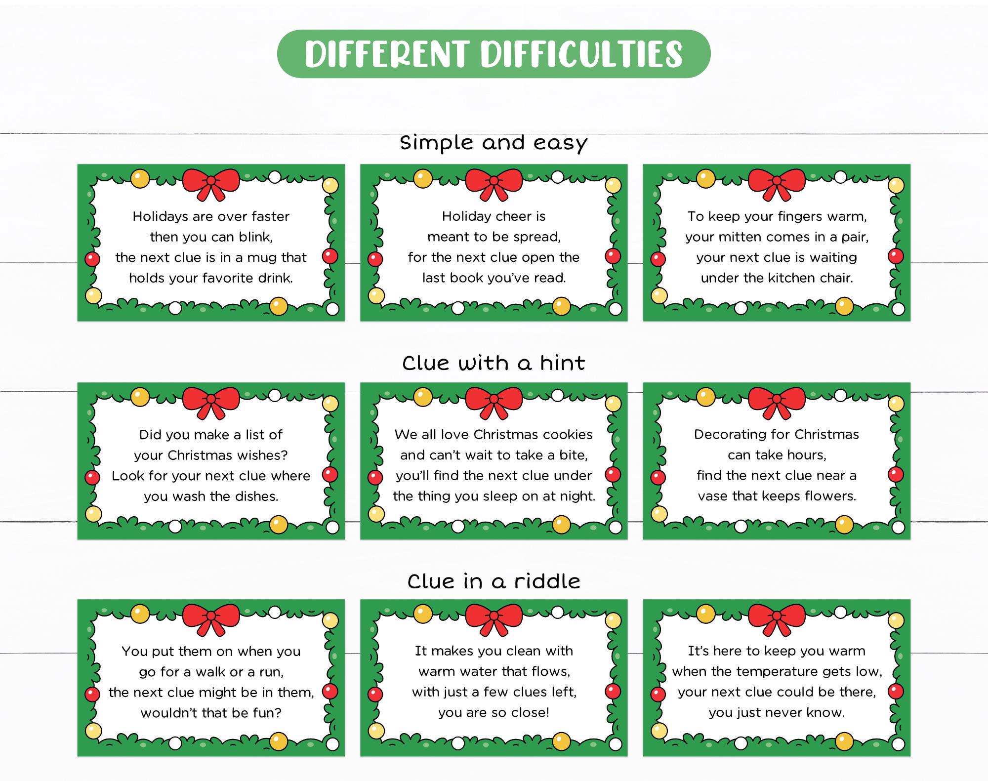 Indoor Christmas Scavenger Hunt Cards, Christmas Scavenger Hunt Clues ...