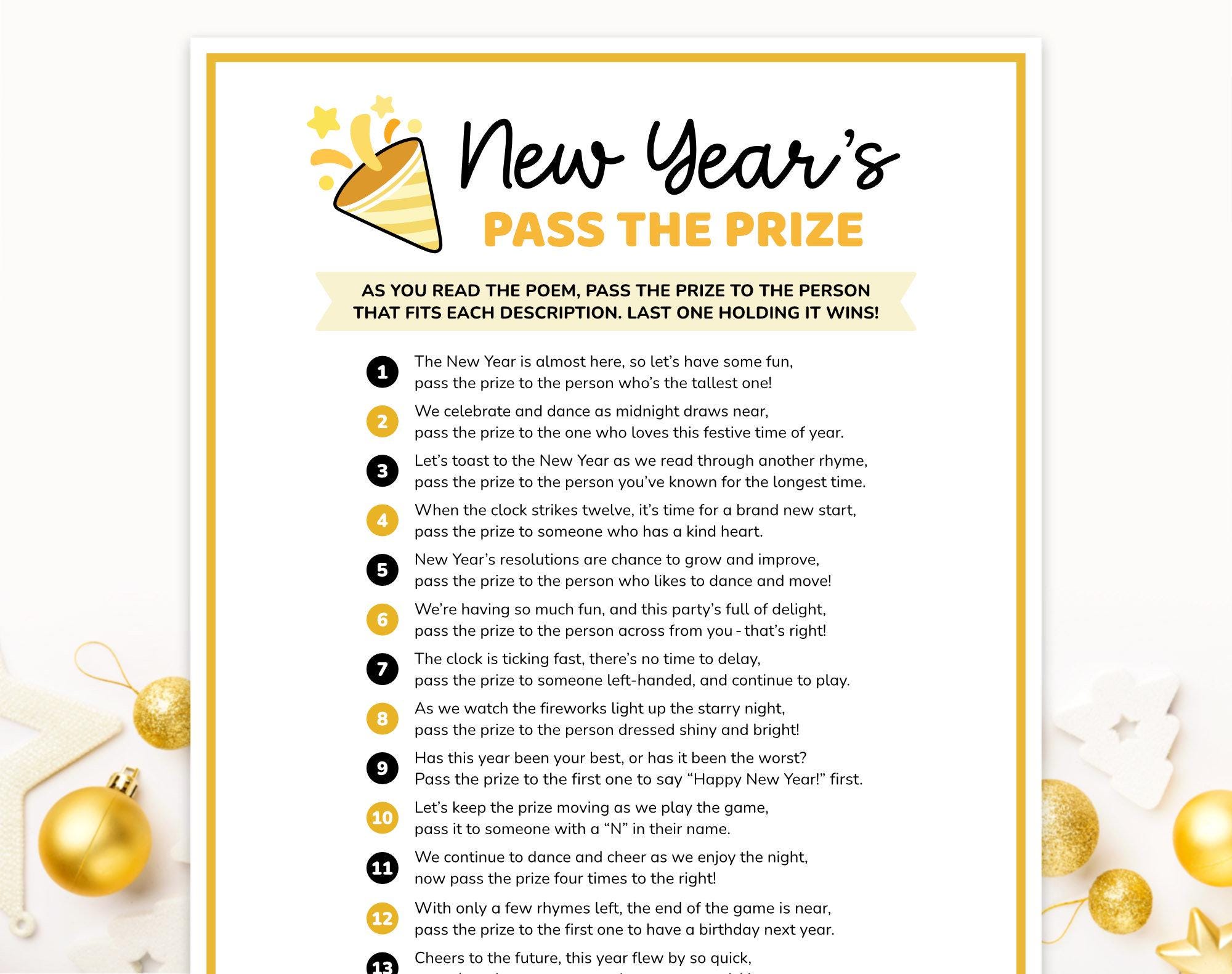 New Years Pass the Prize Game, Pass the Prize New Years Game, New Years ...