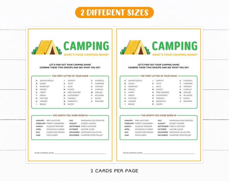 What's Your Camping Name Game With Tags, Create a Camping Name, Camping ...