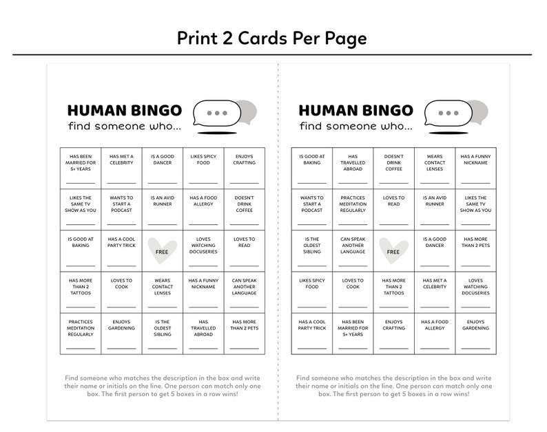 Find the Guest Bingo, Get to Know You Mix and Mingle Human Bingo, Find ...