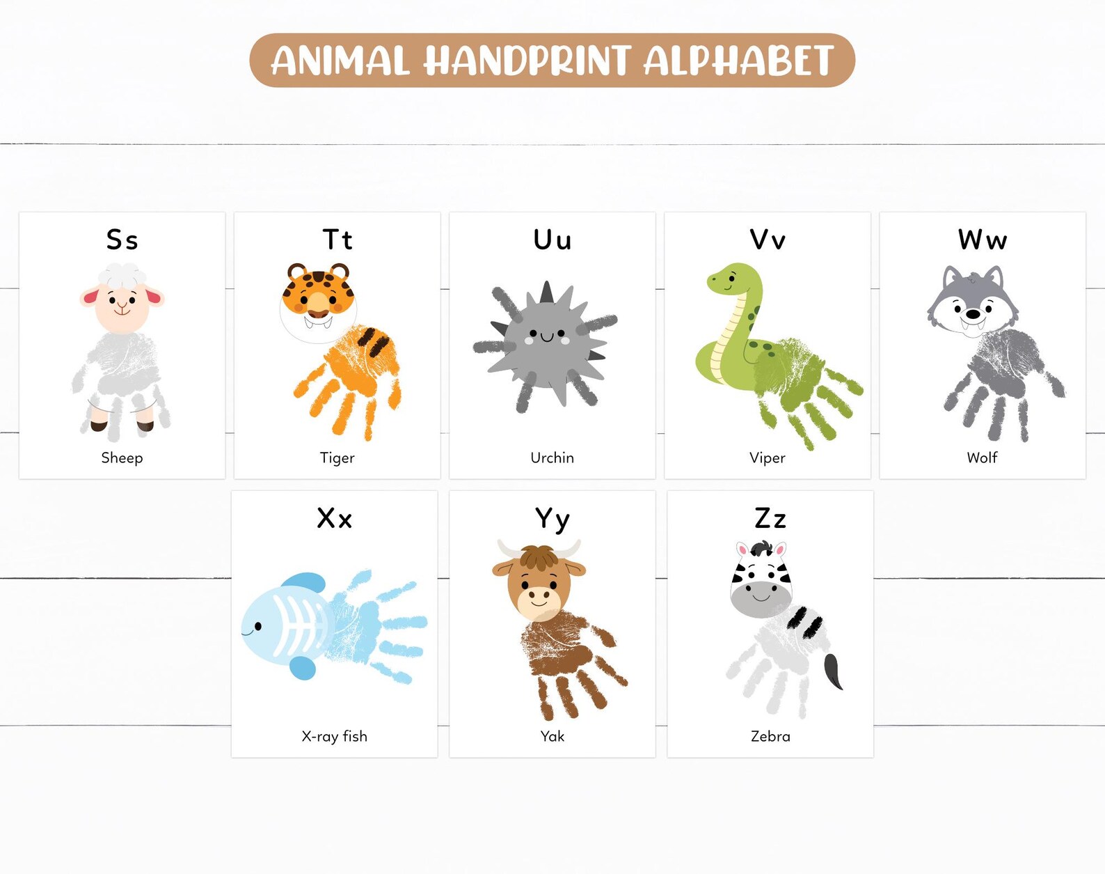 Animal Alphabet Handprint Art Craft, Handprint Alphabet Book Template ...