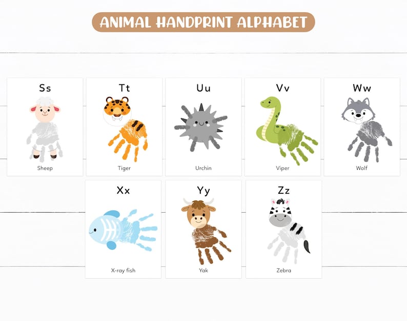 Animal Alphabet Handprint Art Craft, Handprint Alphabet Book Template ...