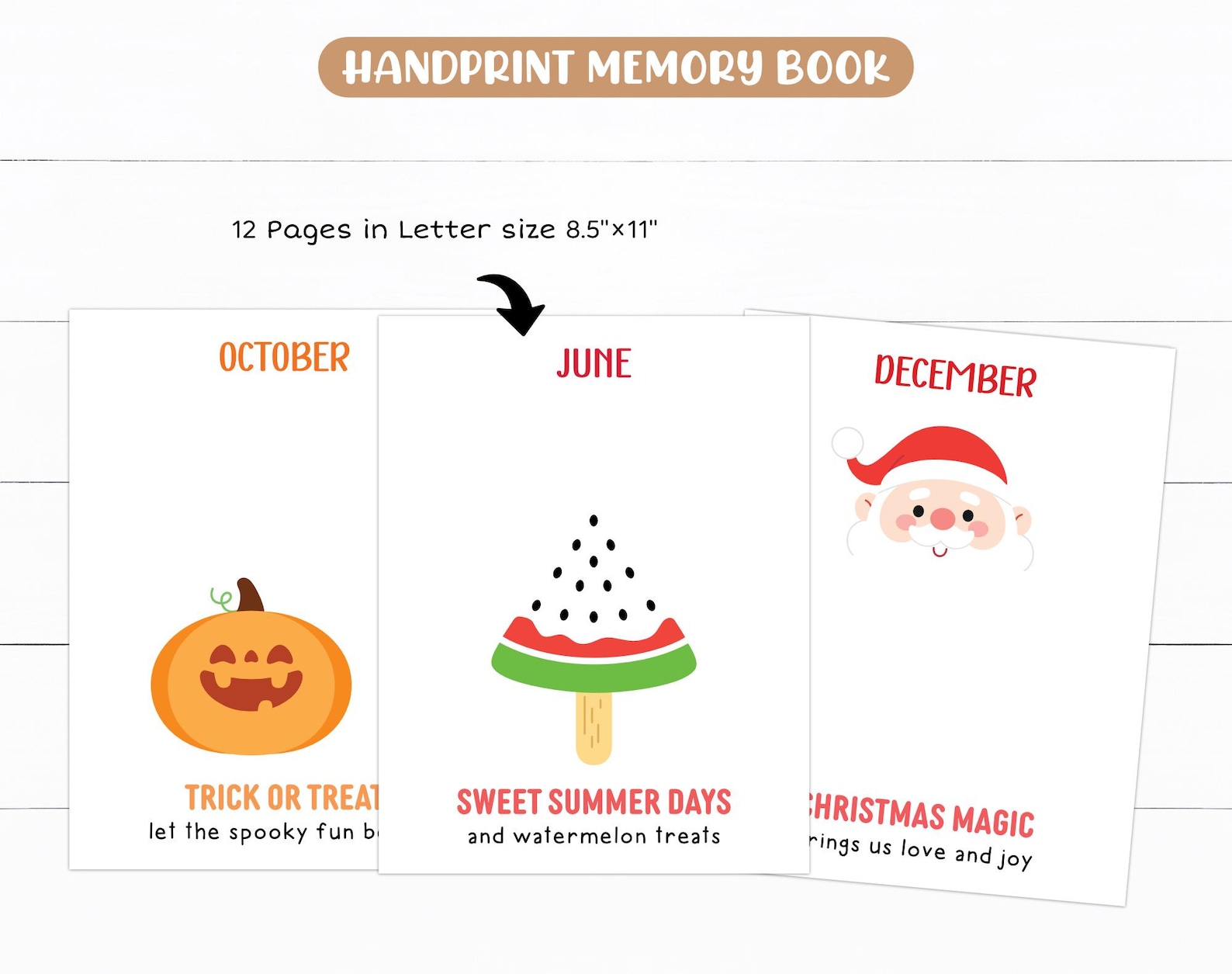 Handprint Memory Book, Printable Monthly Handprint Craft, 12 Months ...