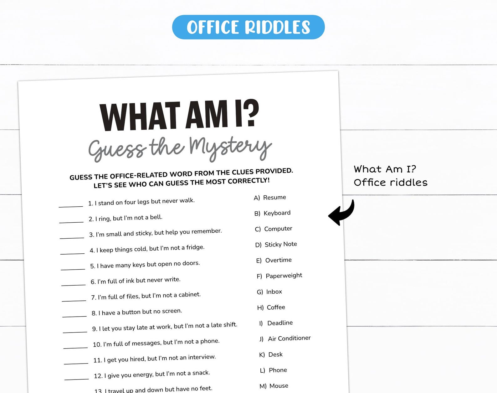 Office Riddles, Riddle Me This Office Games, Easy Work Riddles and ...