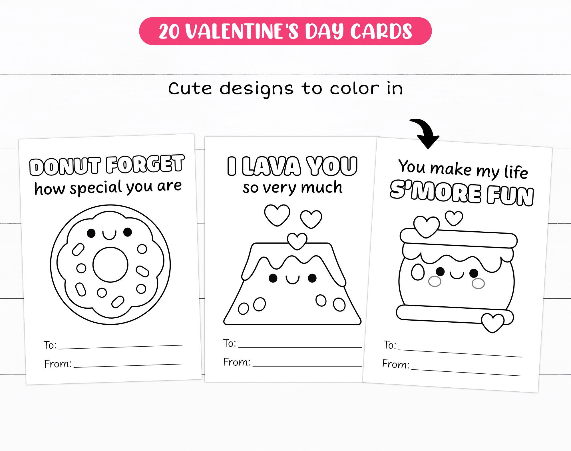 Cute Valentines Day Cards, Coloring Valentine Cards, Kids Valentines ...