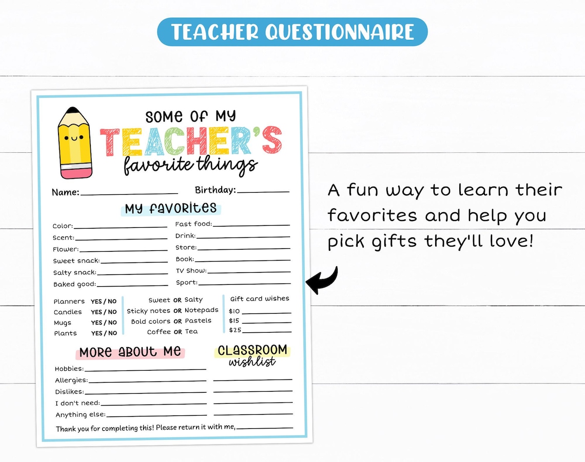 All About My Teacher Questionnaire, Meet the Teacher Survey, Printable ...