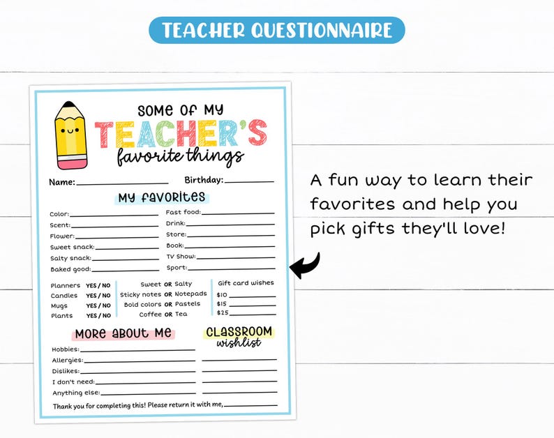 All About My Teacher Questionnaire, Meet the Teacher Survey, Printable ...