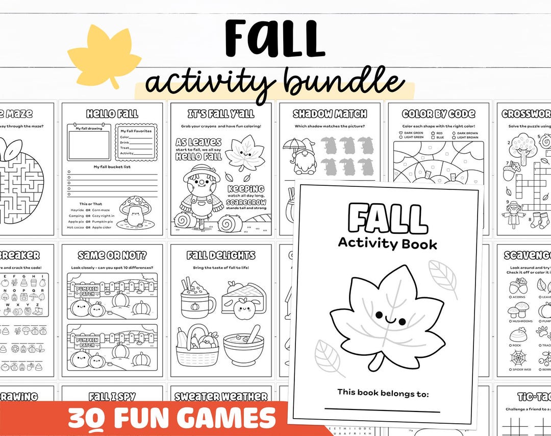 Fall Activity Sheets, Kids Fall Games Bundle, Fall Activity Book ...