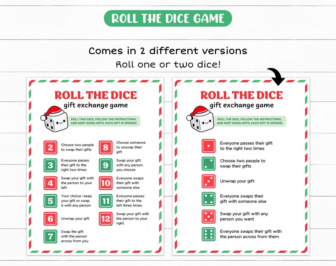 Roll the Dice Christmas Gift Exchange, Christmas Roll the Dice Gift ...