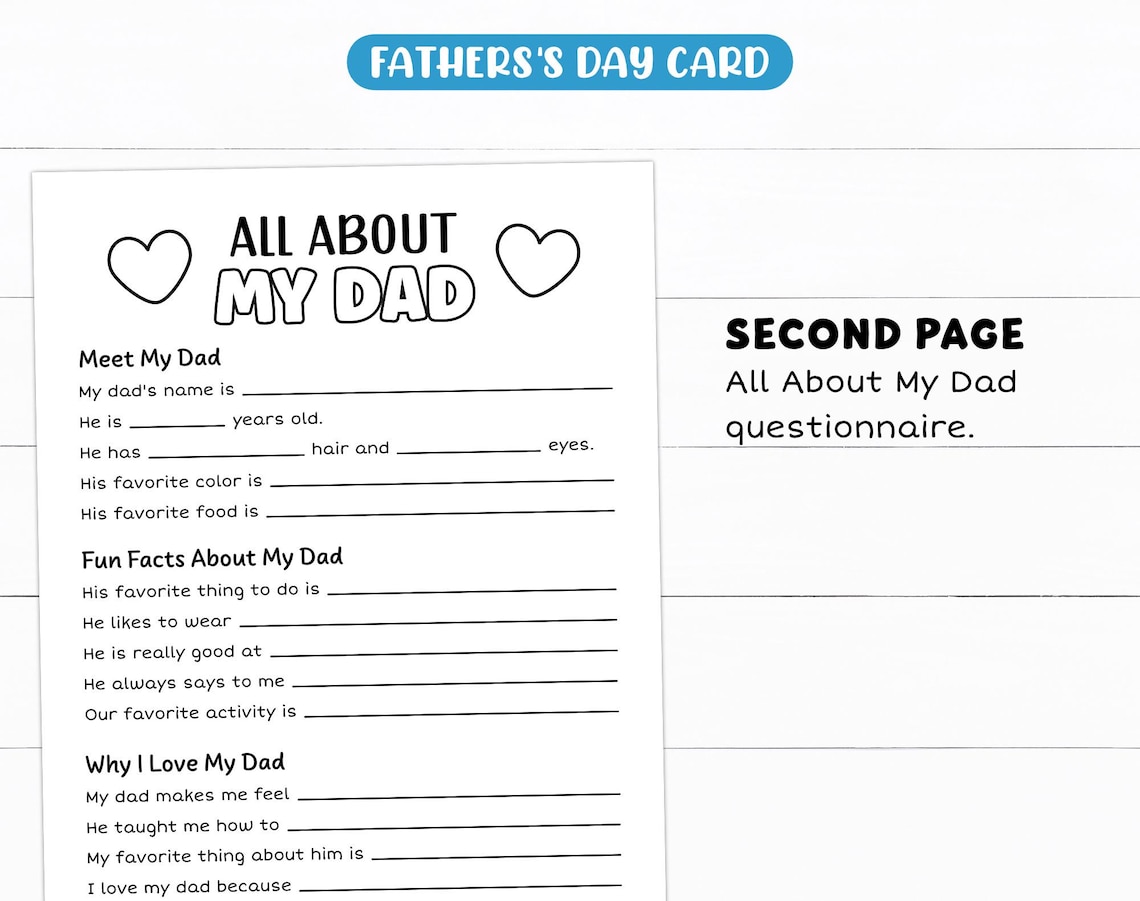 Printable All About My Dad Questionnaire, Fill in the Blank Fathers Day ...