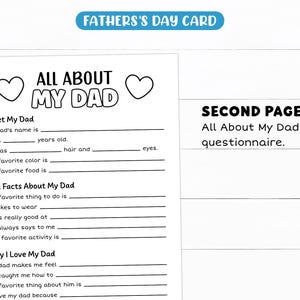 Printable All About My Dad Questionnaire, Fill in the Blank Fathers Day ...