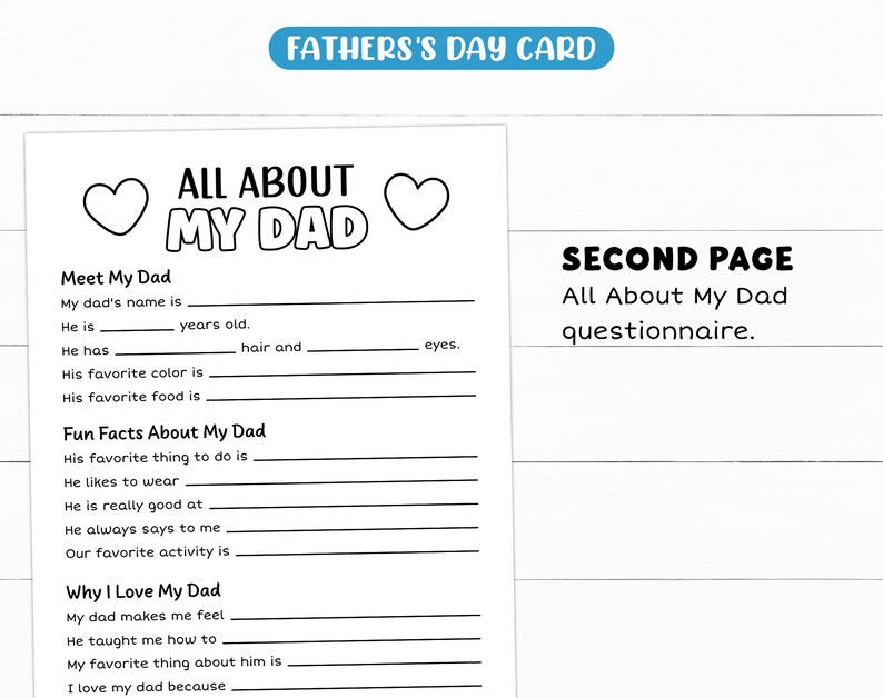 Printable All About My Dad Questionnaire, Fill in the Blank Fathers Day ...
