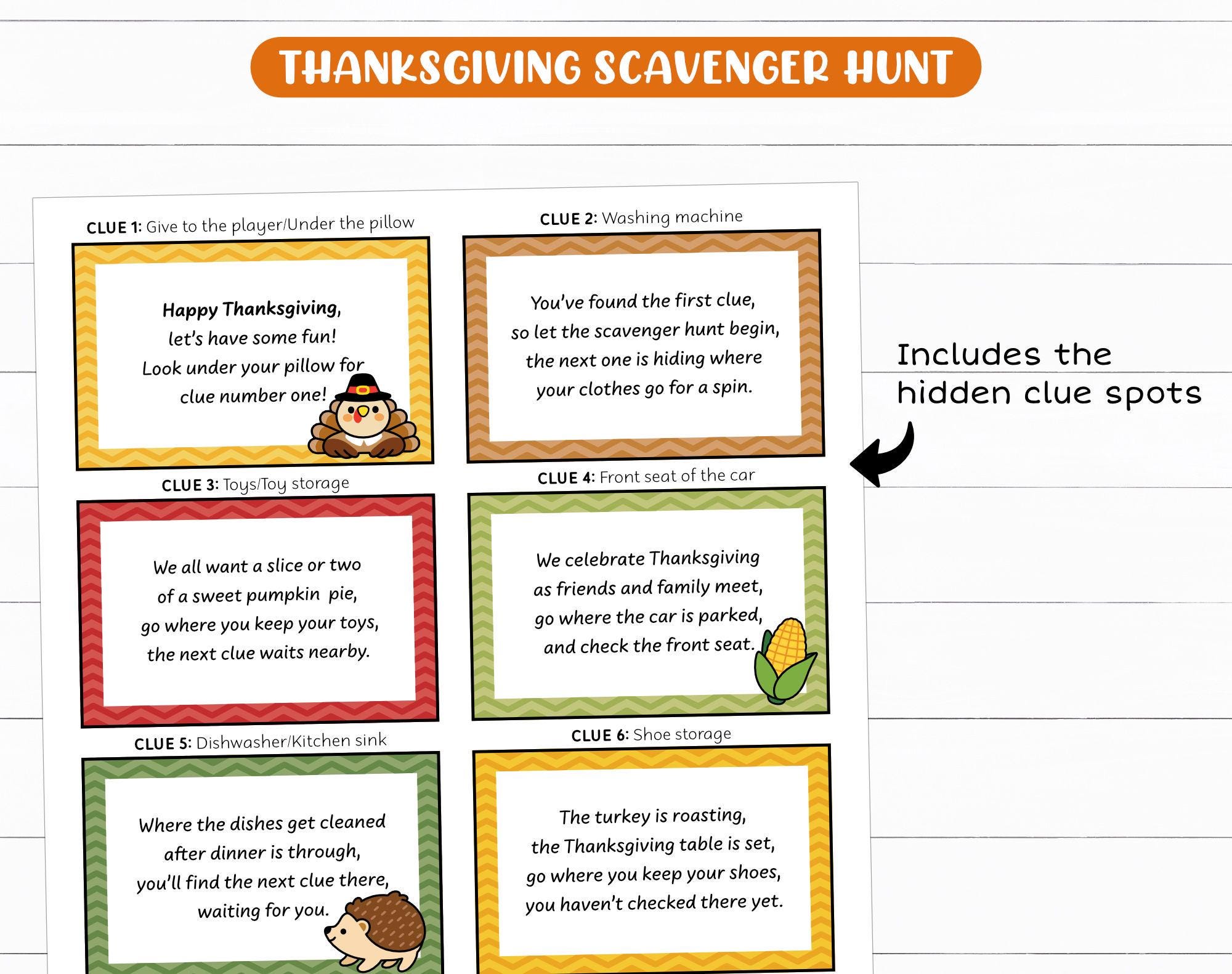Thanksgiving Scavenger Hunt Clues for Kids, Printable Scavenger Hunt ...