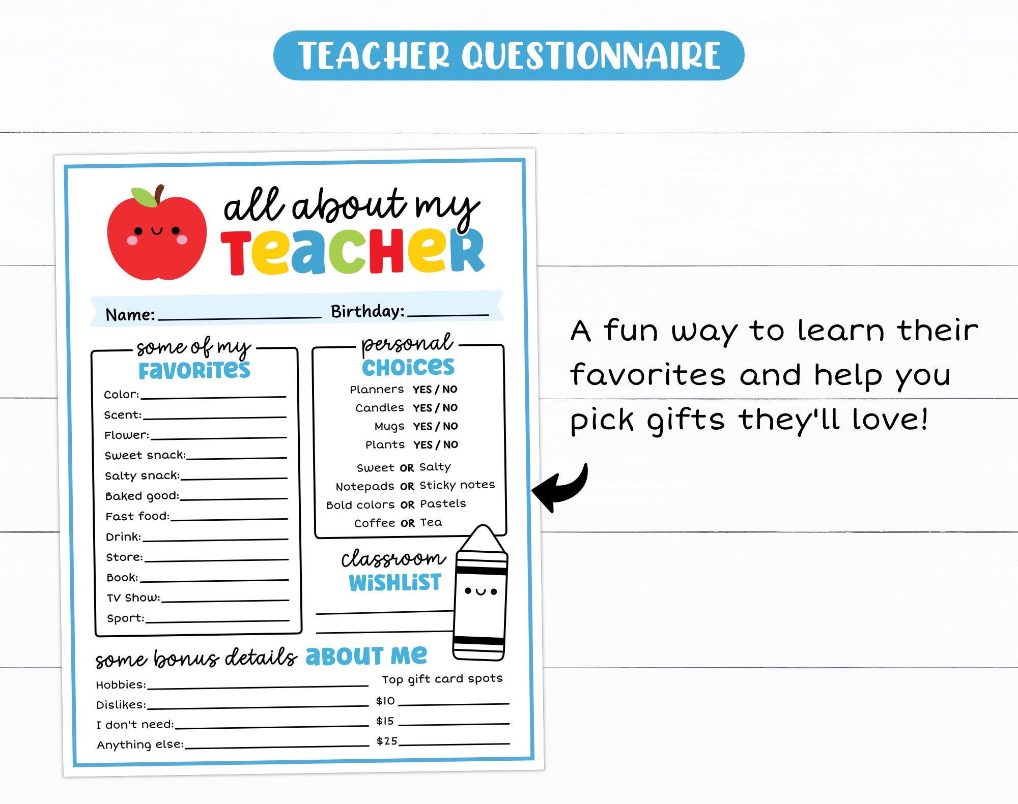Teacher Favorite Things List, Get to Know Teacher Favorites, Meet the ...