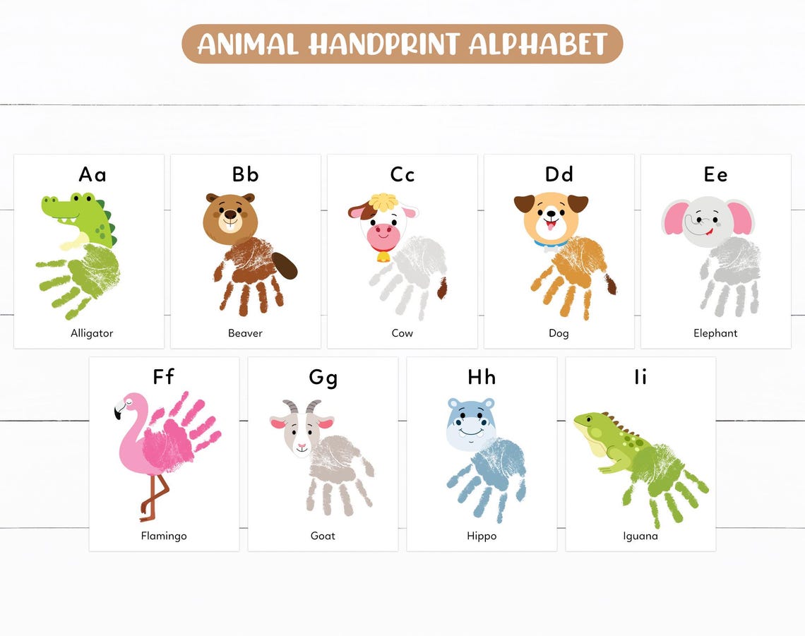 Animal Alphabet Handprint Art Craft, Handprint Alphabet Book Template ...