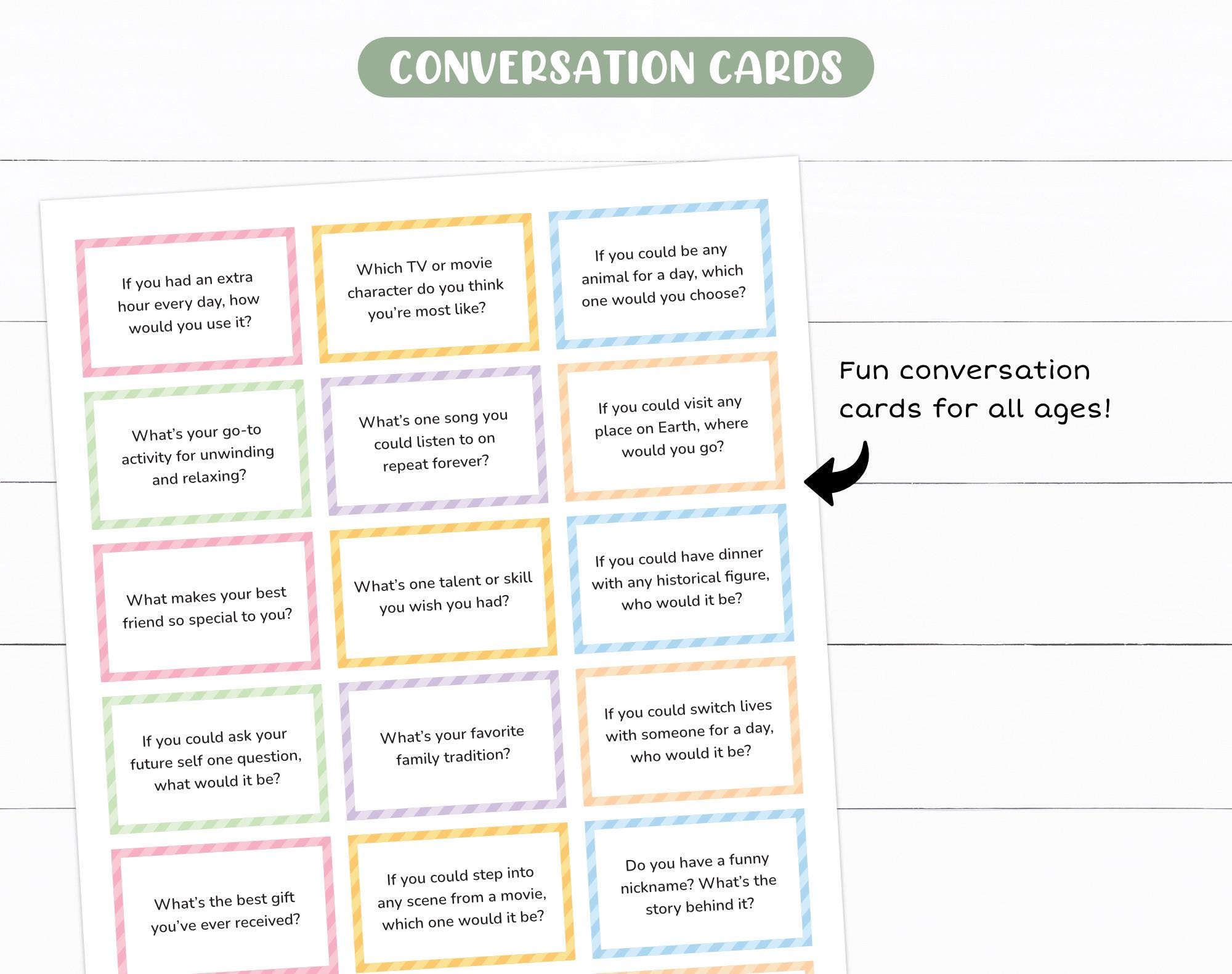 Printable Conversation Cards, Family Conversation Starters ...