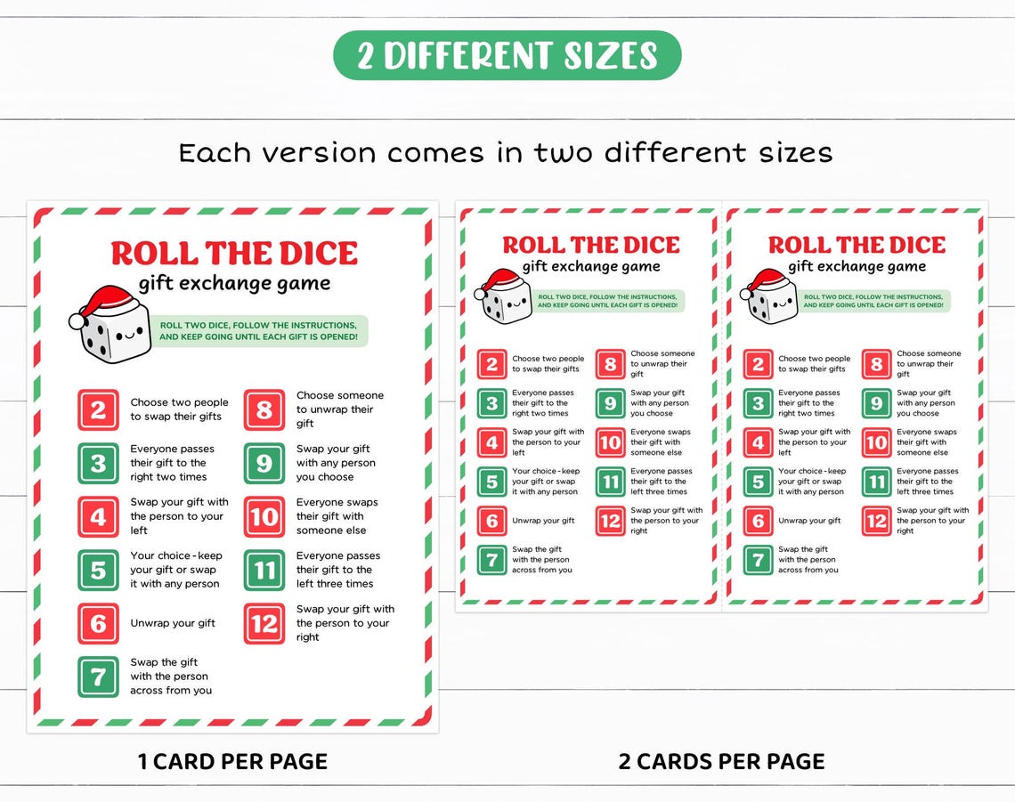 Christmas Roll the Dice Gift Exchange Game, Roll the Dice Christmas ...