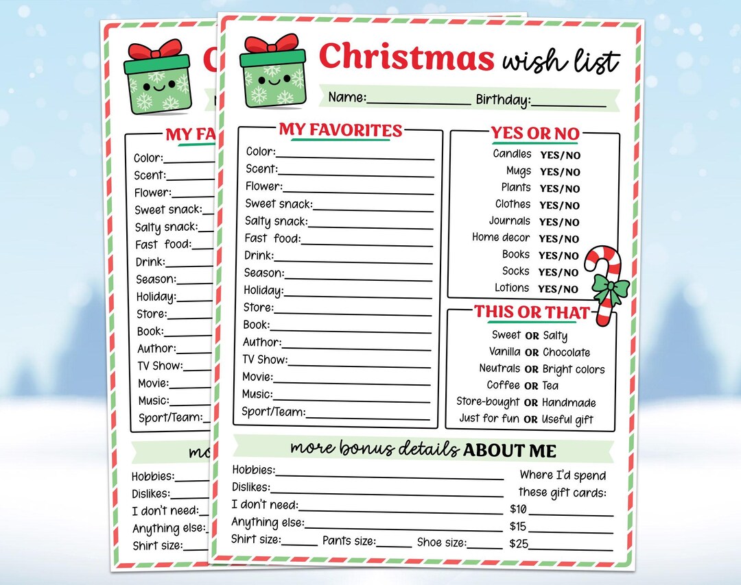 Christmas Wish List Questionnaire, Christmas Gift Exchange Survey ...