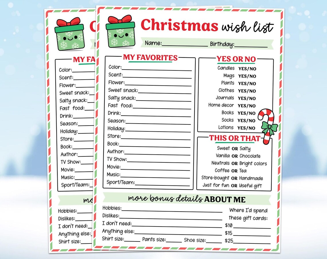 Christmas Wish List Questionnaire, Christmas Gift Exchange Survey ...