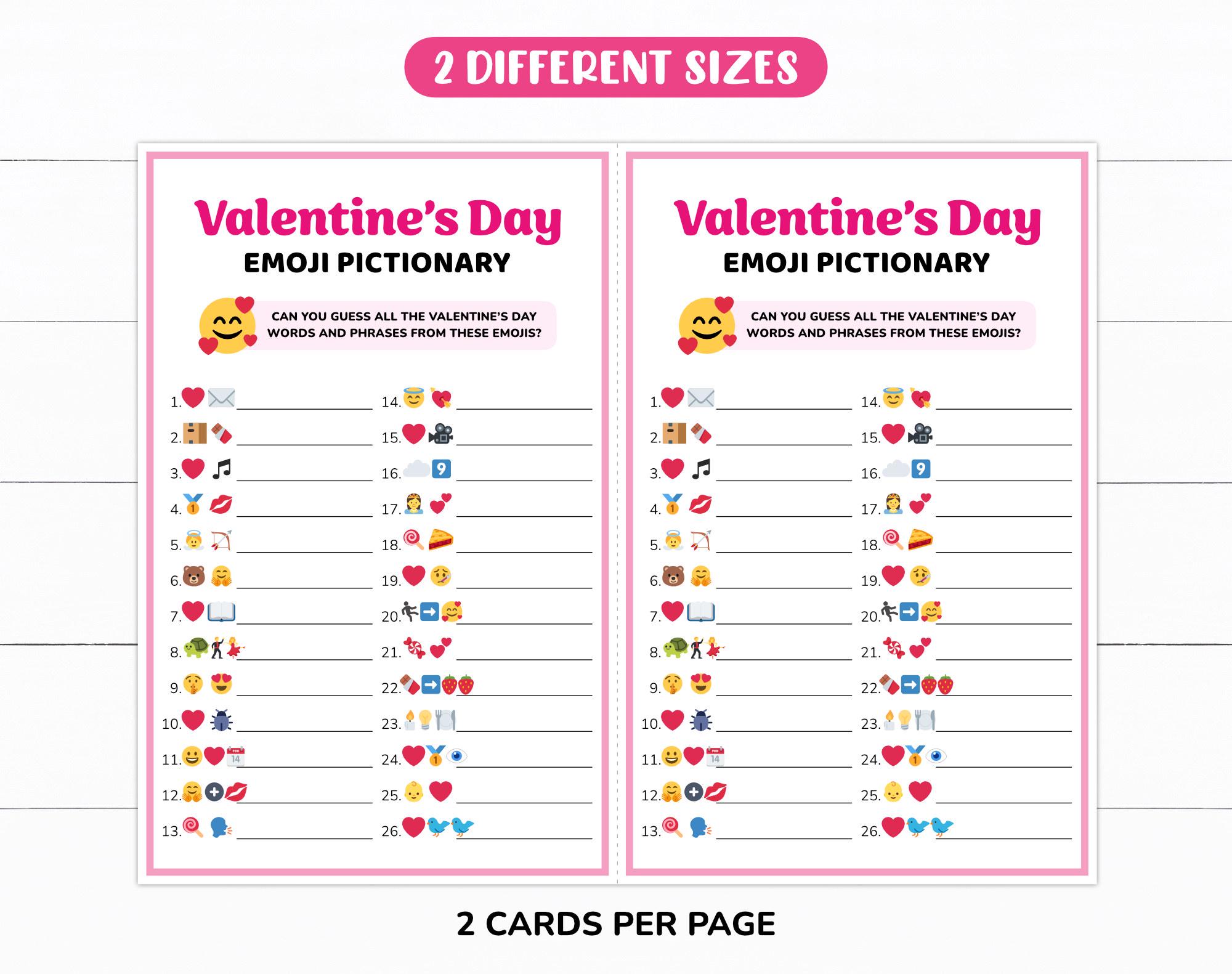 Valentines Emoji Pictionary Game, Valentines Emoji Game, Valentines Day ...
